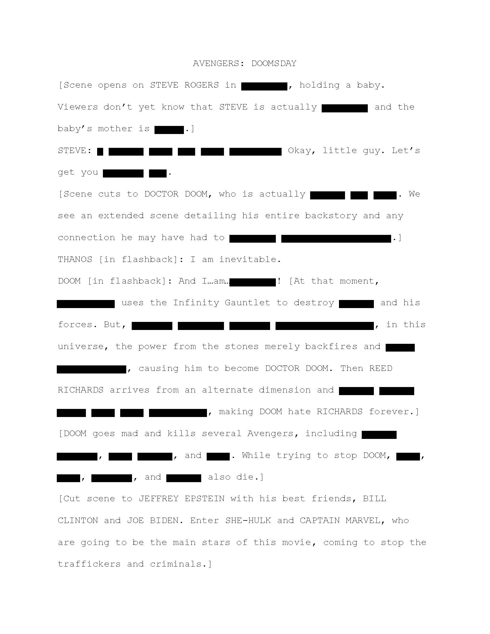 White House and Justice Department Release ‘Avengers: Doomsday’ Script ...